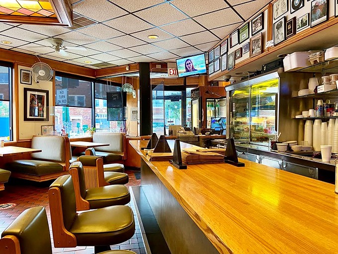 Booths bathed in natural light from street-facing windows&mdash;the perfect spot to watch the neighborhood wake up while you fuel up.