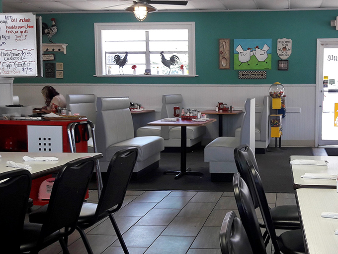 Booth seating designed for lingering over meals and conversations that make mornings feel less rushed than usual.