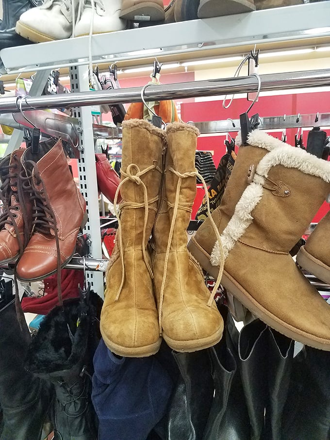 Boot boulevard showcases footwear for every season—from leather lace-ups to cozy winter boots waiting for their next adventure.