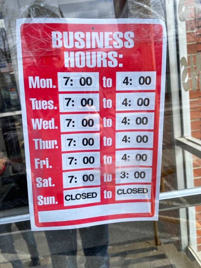 The business hours sign&mdash;a crucial piece of information that prevents the heartbreak of arriving to find closed doors between you and biscotti.