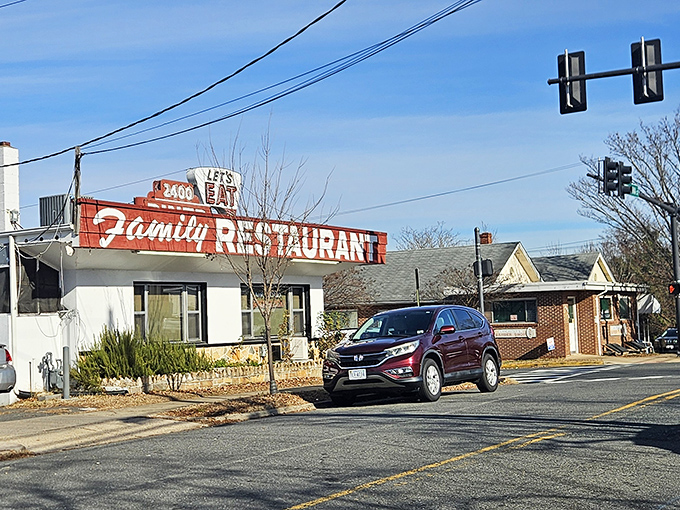 From the street, it's clear this isn't some newfangled brunch spot—it's the real deal. That vintage "Family Restaurant" sign has guided hungry travelers for generations.