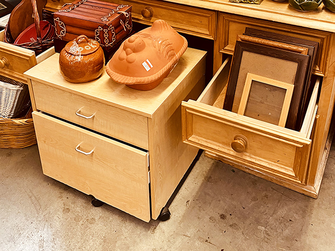 Wooden furniture pieces that showcase craftsmanship from eras when things were built to last.