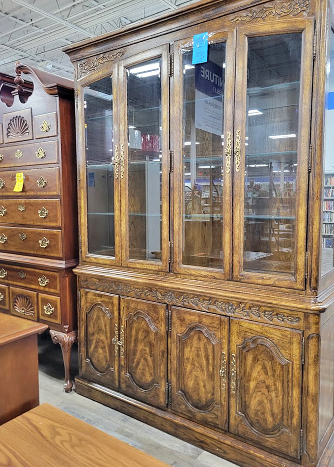 This isn't just a cabinet; it's architectural history with storage capacity. Grandeur for your dining room at a fraction of retail price.