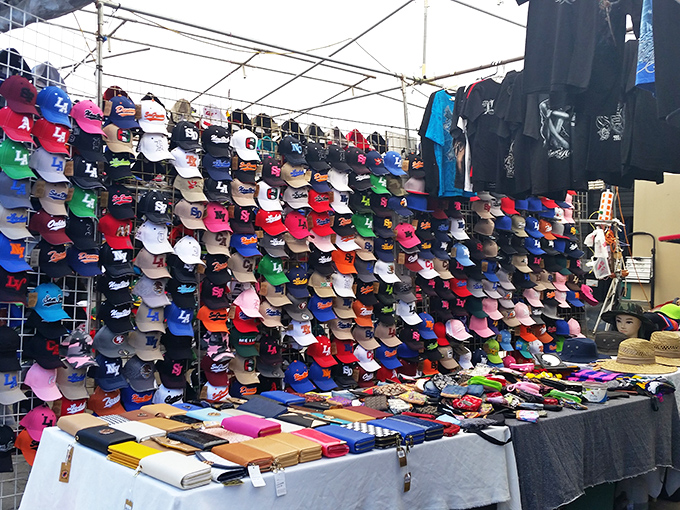 Hat heaven! This colorful display offers protection from the California sun while making a fashion statement at the same time.