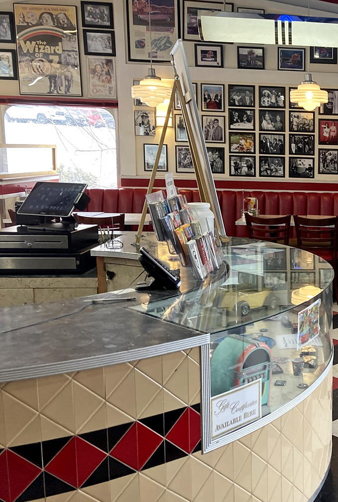 The curved counter and display case aren't just functional&mdash;they're a time portal where you half expect to see The Fonz walk in and give a thumbs-up.