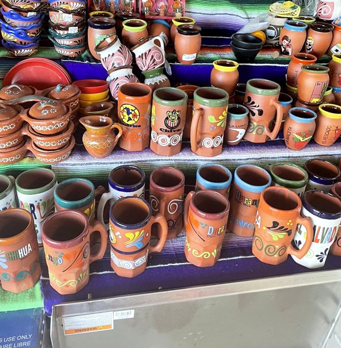 Handcrafted pottery in sunset hues brings a touch of Mexico to Georgia—these mugs practically beg to be filled with morning coffee or evening margaritas.