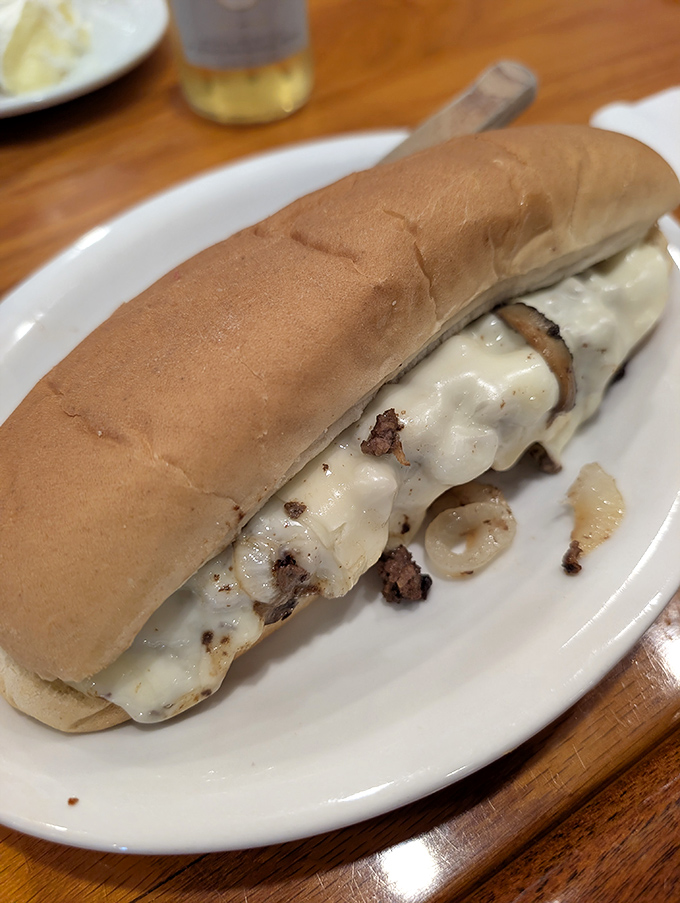 A cheesesteak that doesn't need Philadelphia's approval. That melty white cheese blanket covering savory beef and onions is comfort in sandwich form.