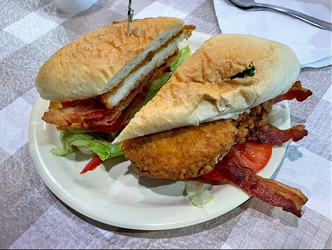 A chicken sandwich that makes fast food versions look like sad imposters. Crispy, juicy, and substantial enough to make you cancel dinner plans.