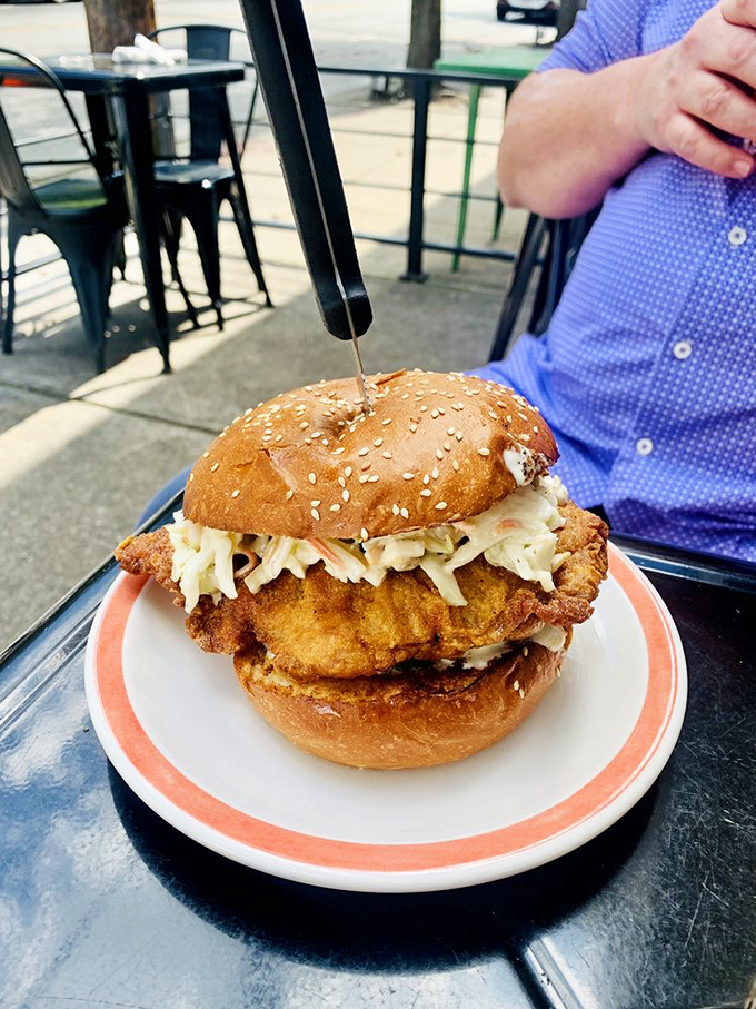 This chicken sandwich isn't just food&mdash;it's architecture. Crispy breading, pillowy bun, and slaw stacked with the precision of a master builder.