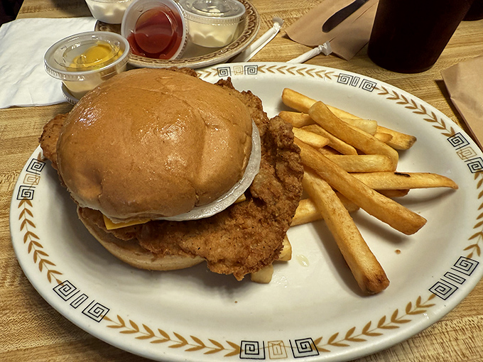 A breaded tenderloin sandwich that requires its own zip code. Indiana's unofficial state sandwich served with fries that didn't come from a freezer.