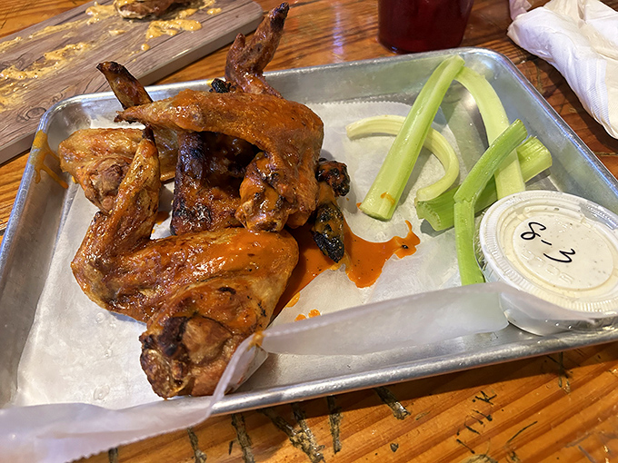 These wings aren't messing around &ndash; substantial, perfectly sauced, and served with the traditional celery sticks that nobody actually eats.