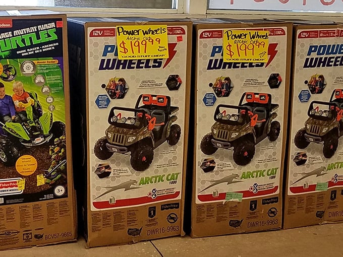 Children's toys create a wonderland where Power Wheels dreams come true at prices that don't require loans.