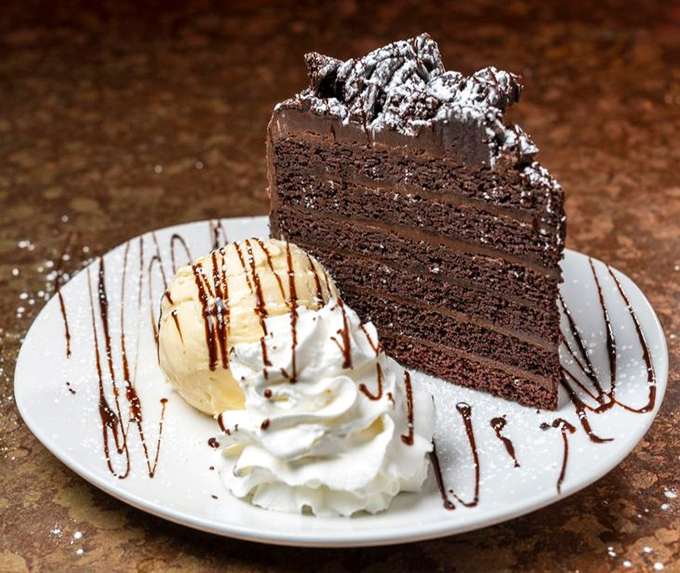 Chocolate cake that doesn't understand the concept of "too rich." That scoop of vanilla ice cream is there for moral support.