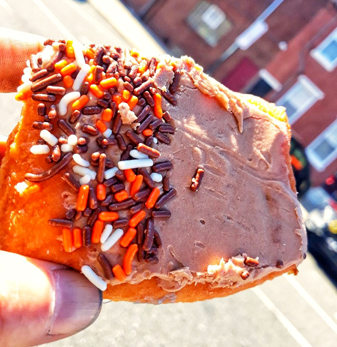 This chocolate-frosted beauty with sprinkles is basically a party you can hold in one hand.