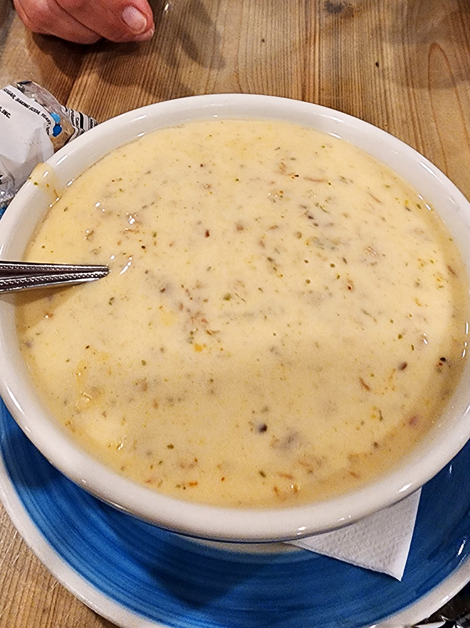 Clam chowder so creamy and packed with treasures, it's like someone liquified a perfect day at the beach.