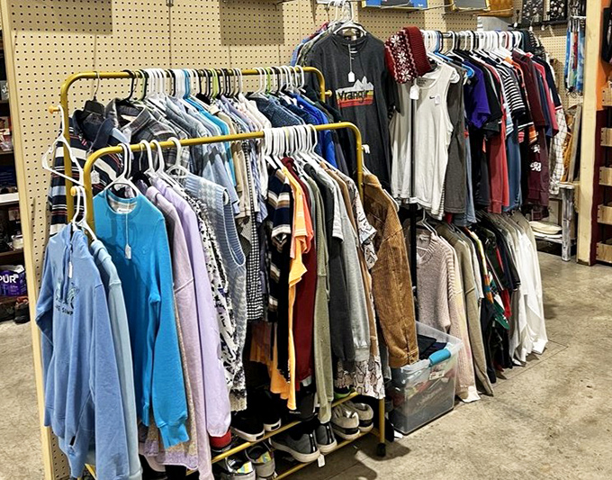Yesterday's fashion hanging patiently for tomorrow's vintage enthusiasts&mdash;each garment a time capsule of someone's former style statement.
