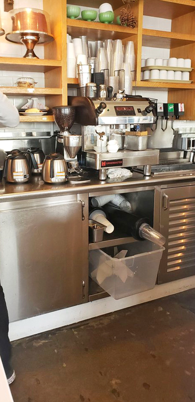 The coffee station &ndash; command central for the caffeine operation that keeps Long Beach running one perfect cup at a time.