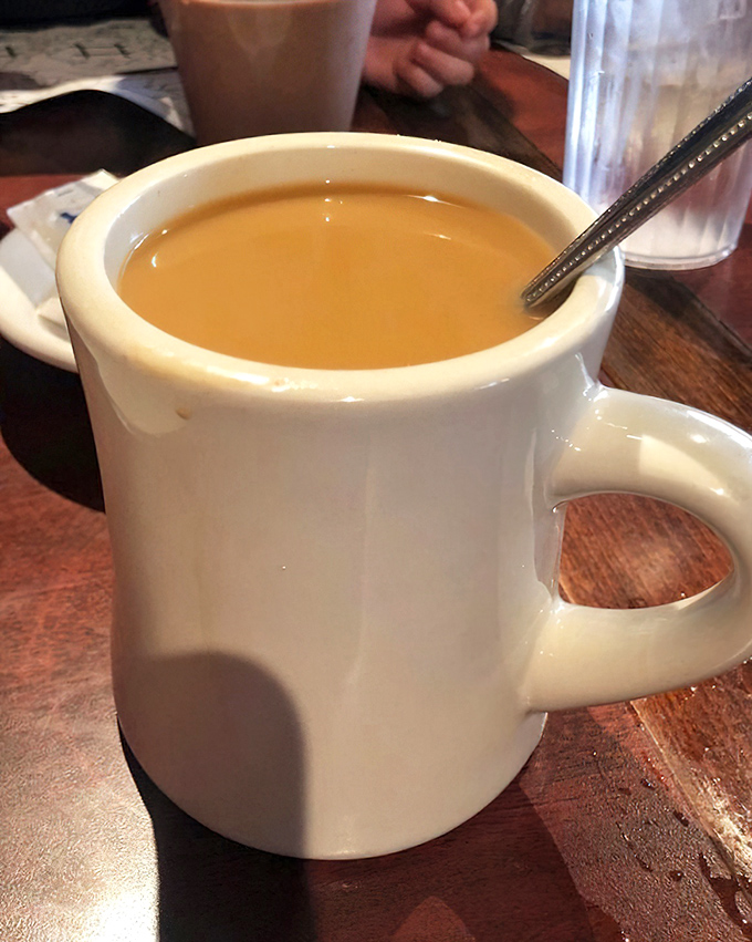 Coffee served in the classic diner mug&mdash;thick-walled, no-nonsense, and ready for business. This isn't just caffeine&mdash;it's liquid motivation in ceramic armor.