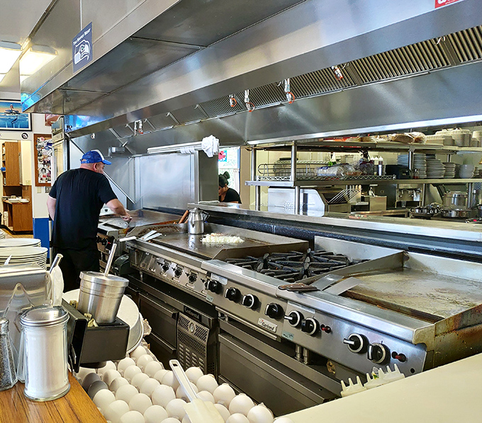 Where the magic happens. That flat-top grill has probably cooked more eggs than most people will eat in a lifetime.