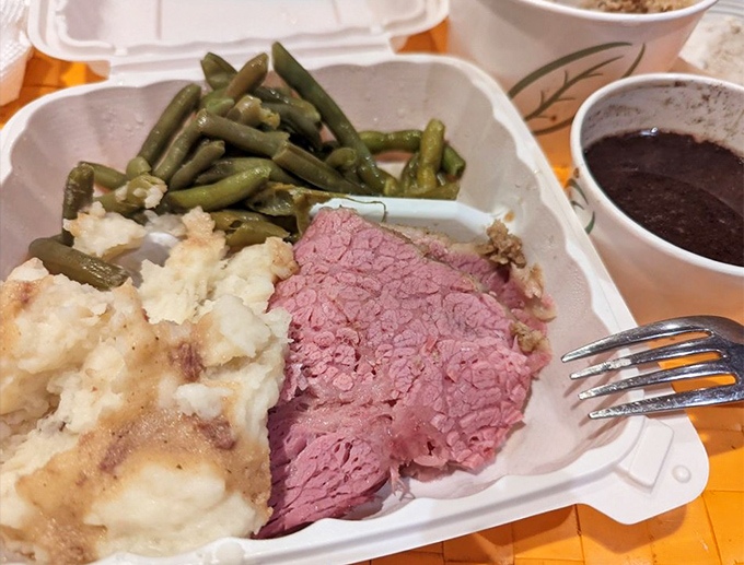 The corned beef plate isn't just a meal&mdash;it's a pink-hued promise that some traditions, like perfectly cooked meat with sides, never need updating.
