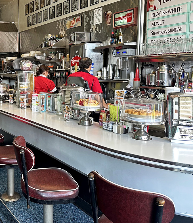 The counter seats&mdash;where solo diners become regulars and regulars become family. Chrome and vinyl never looked so inviting.