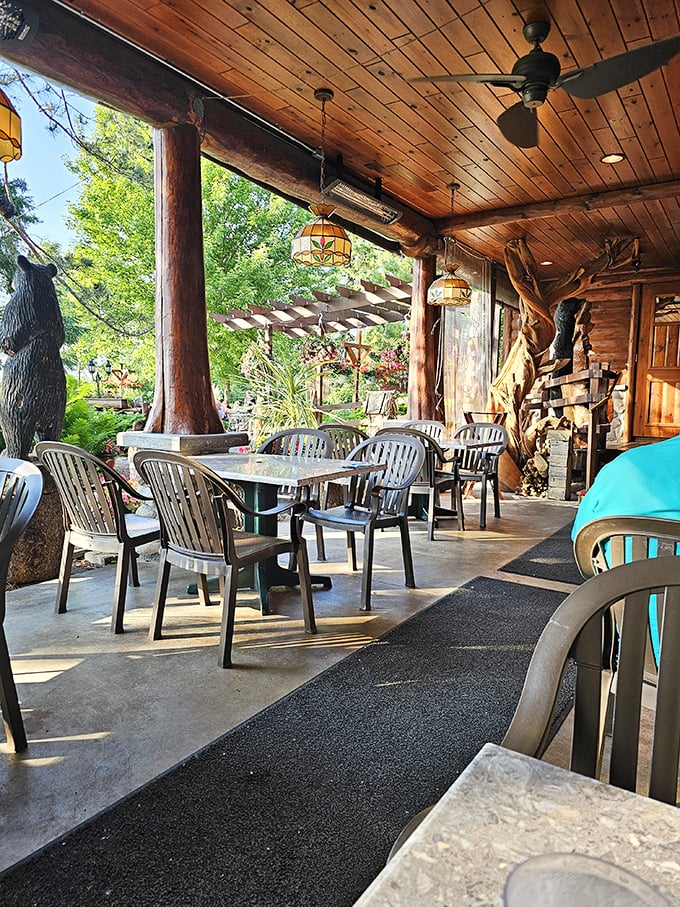 Covered patio dining combines fresh air with artistic surroundings, creating perfect conditions for leisurely Polish feasts.