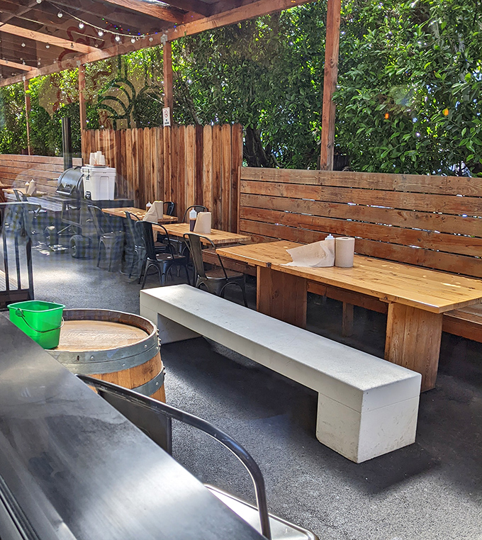 Covered patio dining lets you savor exceptional barbecue while enjoying California's perfect outdoor weather.