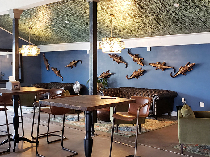 Those alligator sculptures aren't just decor—they're conversation starters in a space where every design element tells a story about Florida's wild side.