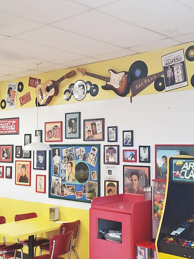 Racing memorabilia meets music history on these walls&mdash;a visual feast that gives you something to ponder between bites.