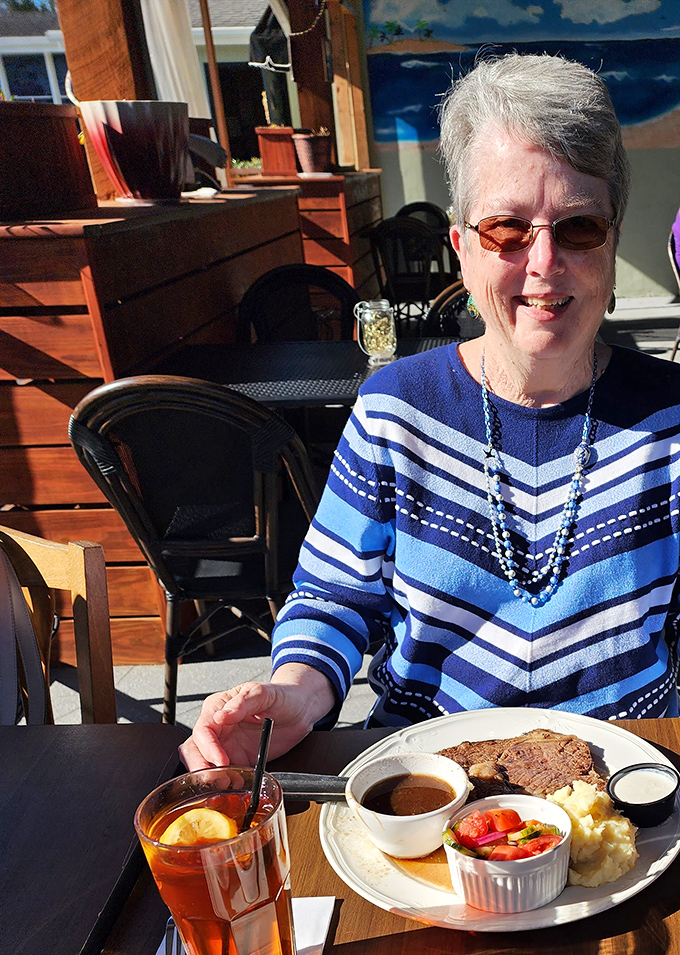 Pure contentment captured in a single moment of prime rib bliss and perfect company.