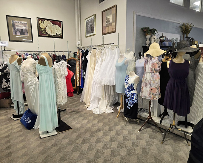 Formal wear waiting for its next special occasion. That mint green gown could be your daughter's prom dress or your next costume party conversation starter.