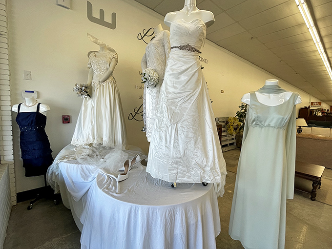 Wedding and formal dresses await their next special occasion&mdash;something borrowed, something new-to-you, something blue light special.