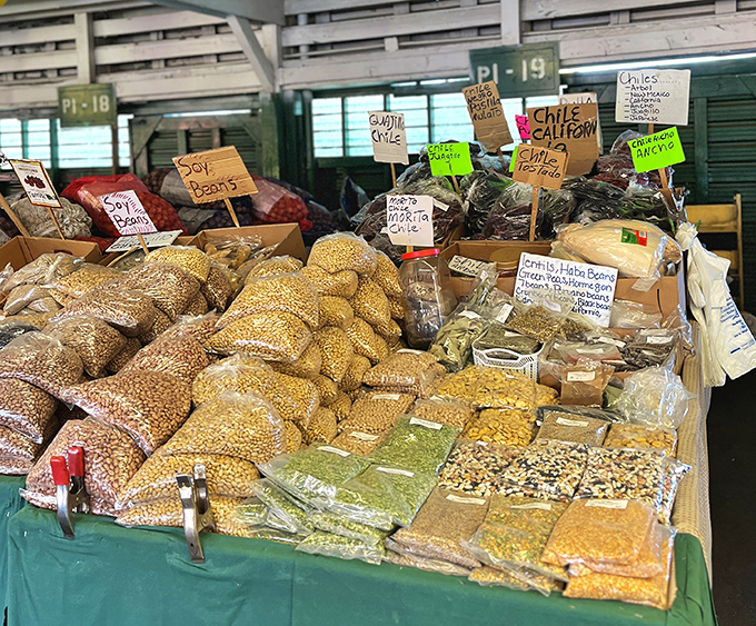Bean counters rejoice! This dried goods display offers a global pantry of legumes and grains that would make any home cook's heart race.