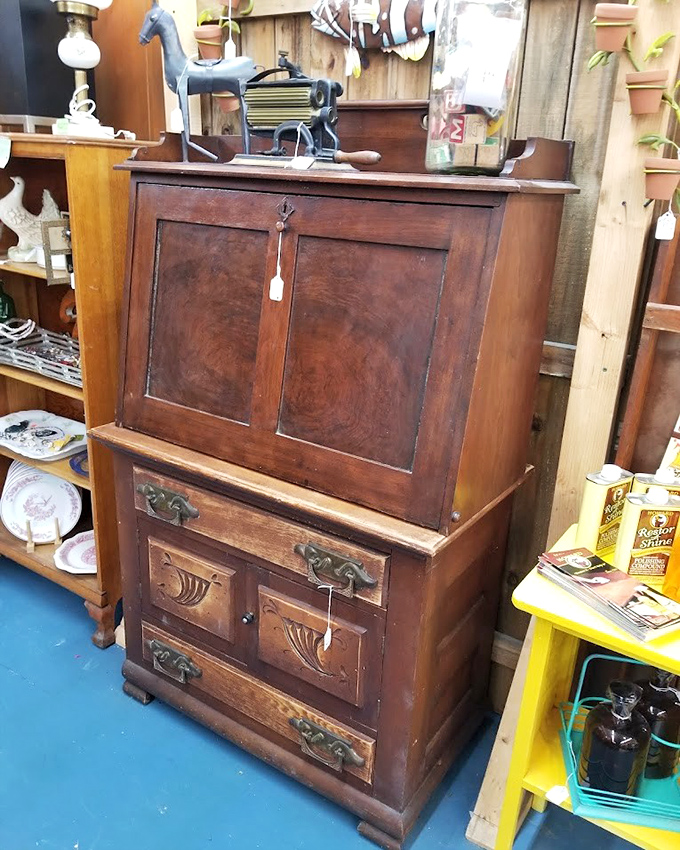 This drop-front secretary desk has probably witnessed the writing of love letters, business plans, and perhaps a novel or two.