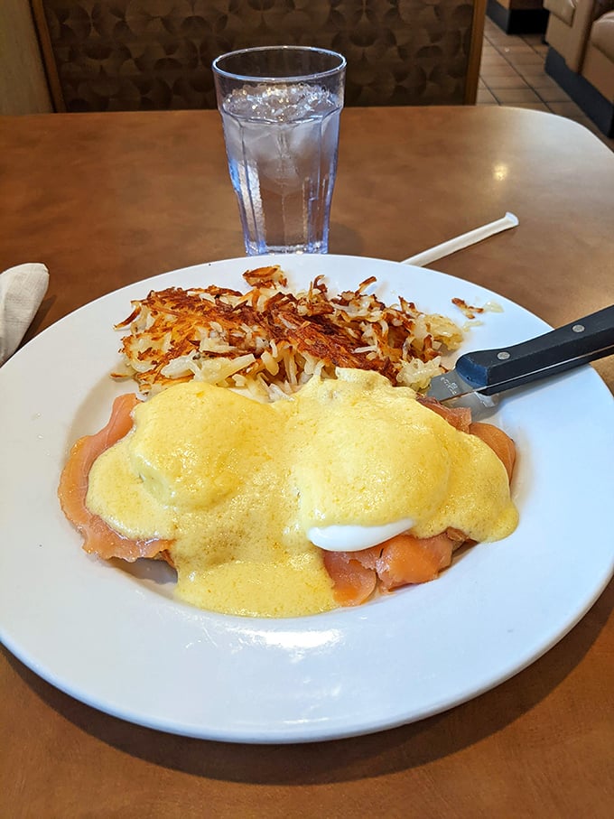 Eggs Benedict: where Canadian bacon gets dressed up in its Sunday best, topped with hollandaise sauce that's basically breakfast formal wear.