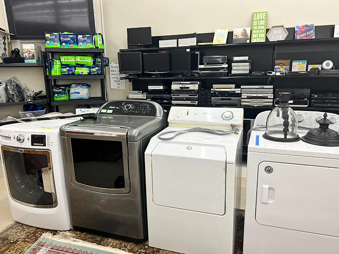 Gently used appliances stand at attention like hopeful contestants on a game show, each one ready for their second act in a new kitchen.