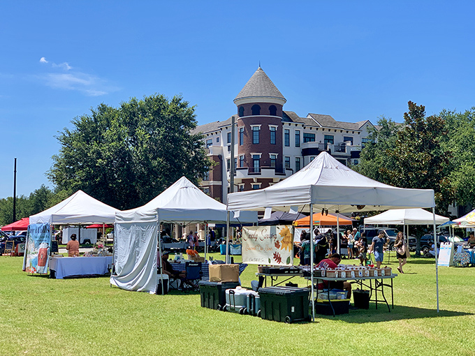 The farmers market transforms ordinary shopping into a social event, where white tents promise treasures both edible and artisanal.