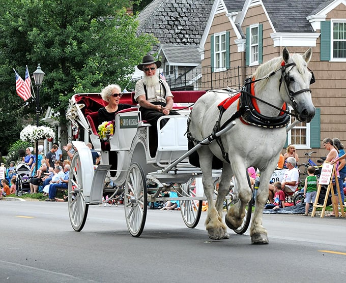 Parade day in Middlebury: where a horse-drawn carriage isn't a tourist attraction&mdash;it's just Tuesday's commute dressed up for special occasions.