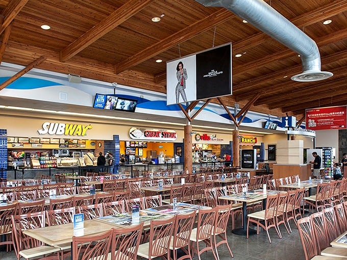 The food court offers a welcome respite for weary bargain hunters&mdash;where shopping stamina is restored before the next retail round.
