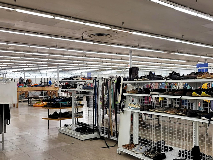 Footwear finds for every occasion line these practical displays. Those barely-worn hiking boots are just waiting for their next adventure.