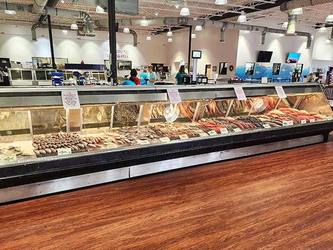 The seafood case that launched a thousand cravings. This isn't just a display&mdash;it's an aquatic hall of fame waiting to be drafted onto your plate.