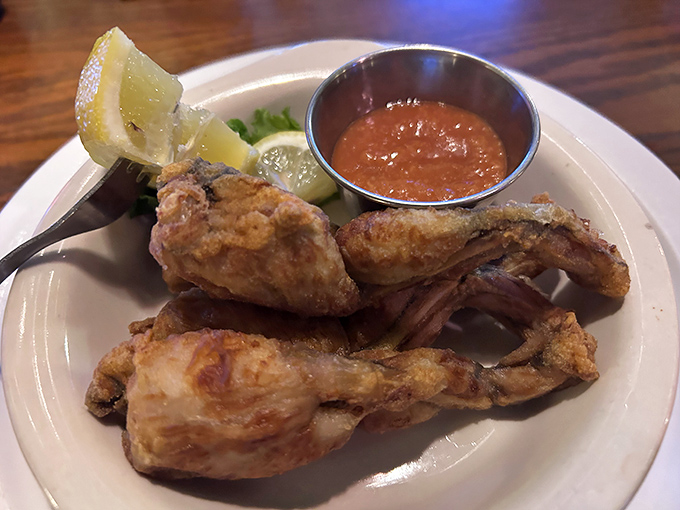 Frog legs—the chicken of the pond—arrive golden and crispy, ready to convert even the most skeptical diners.