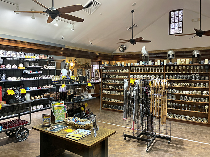 The gift shop offers miniature reminders of mankind's darkest chapter. Because nothing says "I had a great vacation" like a tiny torture device souvenir.