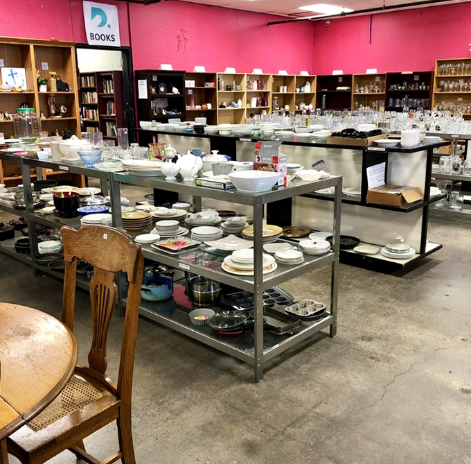 The glassware section gleams with potential toast-worthy vessels. Every celebration deserves the perfect glass, especially when it costs less than the beverage!