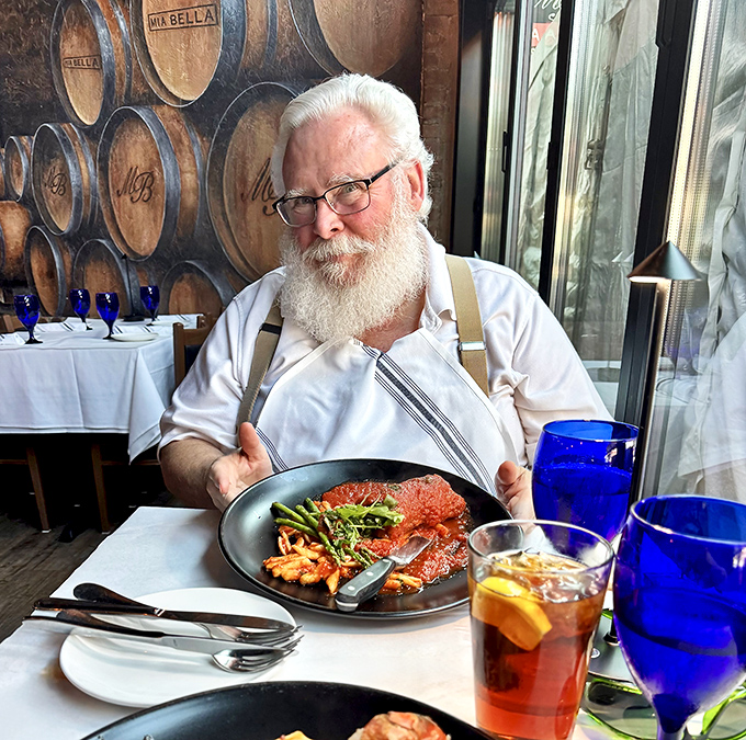 The look of pure joy that appears when someone realizes they've just discovered their new favorite restaurant. That beard deserves its own fan club.