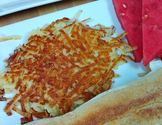Hash browns that achieve that perfect golden-brown crust &ndash; the kind that makes a satisfying crunch when your fork breaks through.