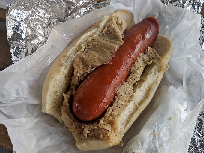 Hot dog meets sauerkraut in this beautiful marriage of German-American comfort food perfection here.