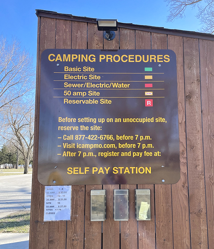 The camping procedures board&mdash;where adventure meets organization in the most Missouri way possible.