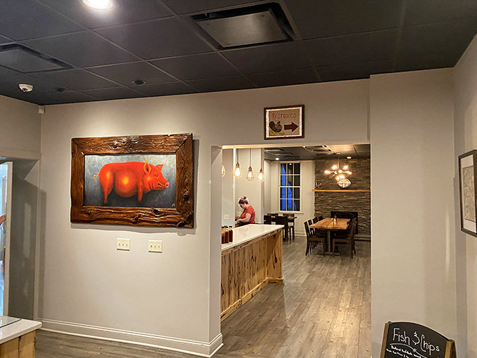 That framed orange pig isn't just art—it's a philosophical statement about the transformative power of proper smoking techniques.