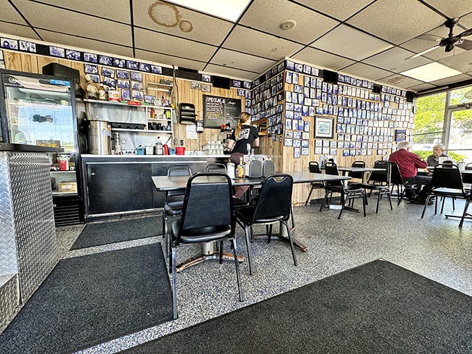 Where counter culture meets counter service. The blue stools await their next patrons like faithful steeds ready for breakfast adventures.